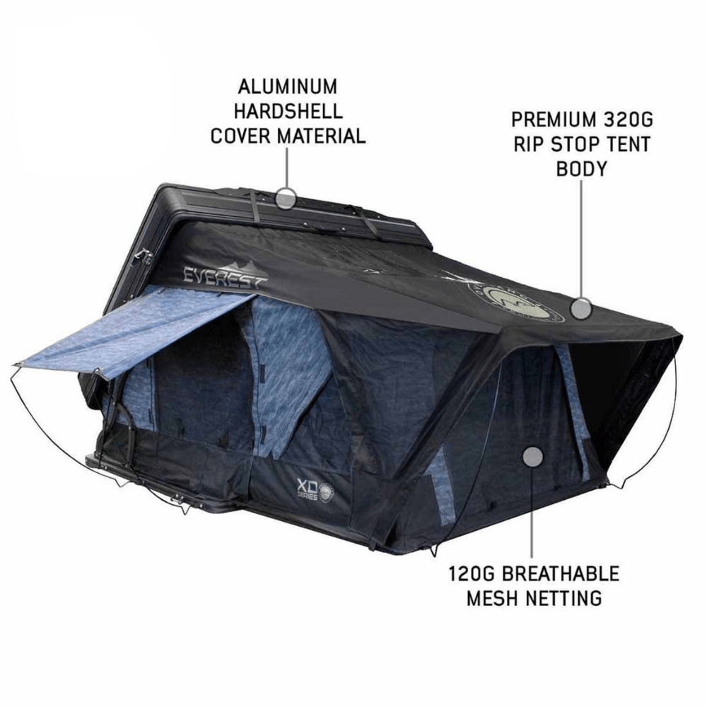 XD Everest Cantilever Aluminum Roof Top Tent - Grey Body & Black Rainf